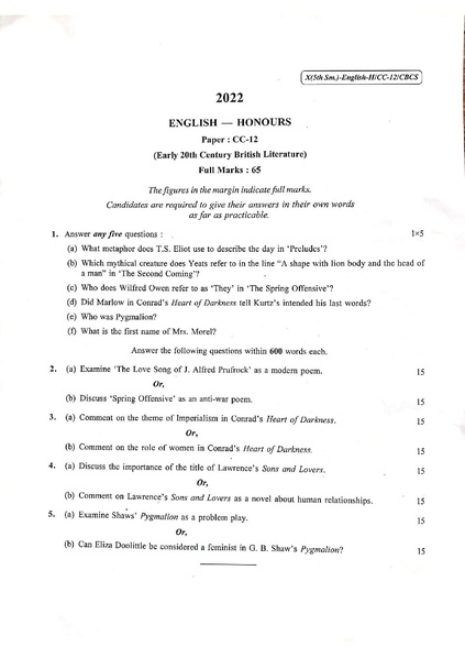 File Cu 2022 B A Honours English Semester 5 Paper Cc 12 Qp Pdf