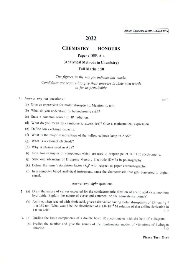File Cu 2022 B Sc Honours Chemistry Semester 6 Paper Dse A 4 Qp Pdf