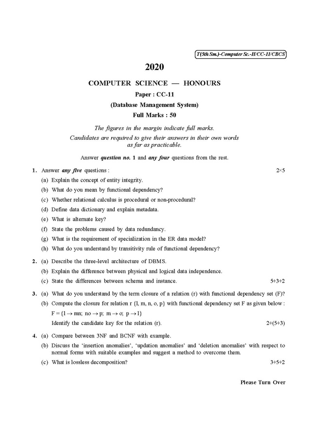 File Cu 2020 B Sc Honours Computer Science Semester V Paper Cc 11 Qp