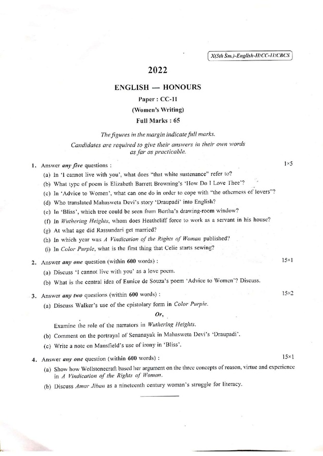 File Cu 2022 B A Honours English Semester 5 Paper Cc 11 Qp Pdf
