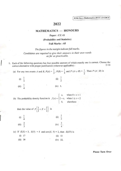 File Cu 2022 B Sc Honours Mathematics Semester 5 Paper Cc 11 Qp Pdf