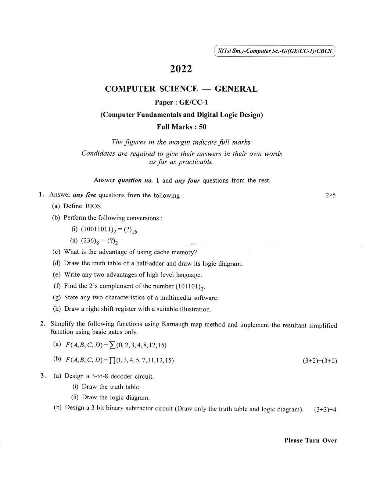File Cu 2022 B Sc General Computer Science Semester 1 Paper Cc1 Ge1