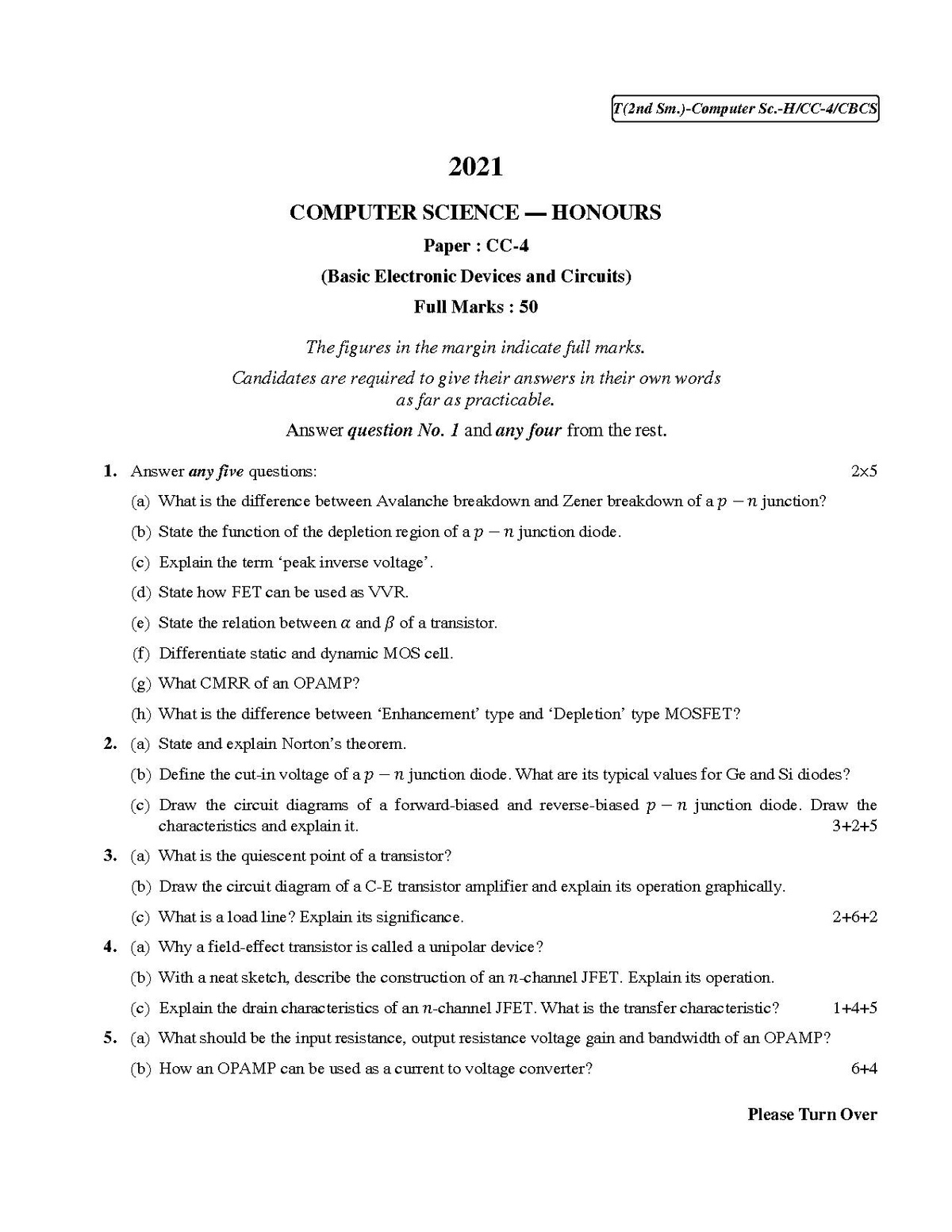 File Cu 2021 B Sc Honours Computer Science Semester Ii Paper Cc 4 Qp