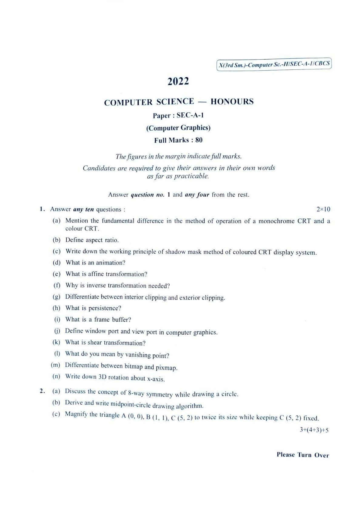 File Cu 2022 B Sc Honours Computer Science Semester 3 Paper Sec A 1