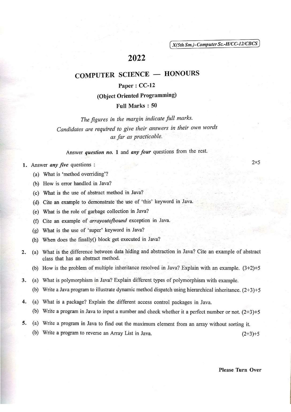 File Cu 2022 B Sc Honours Computer Science Semester 5 Paper Cc 12 Qp