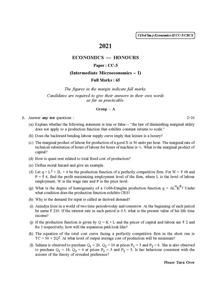 File Cu 2021 B A B Sc Honours Economics Semester 3 Paper Cc 5 Qp