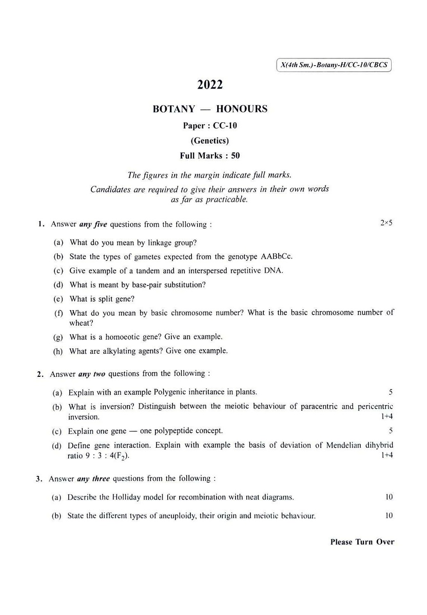 File Cu 2022 B Sc Honours Botany Semester 4 Paper Cc 10 Qp Pdf