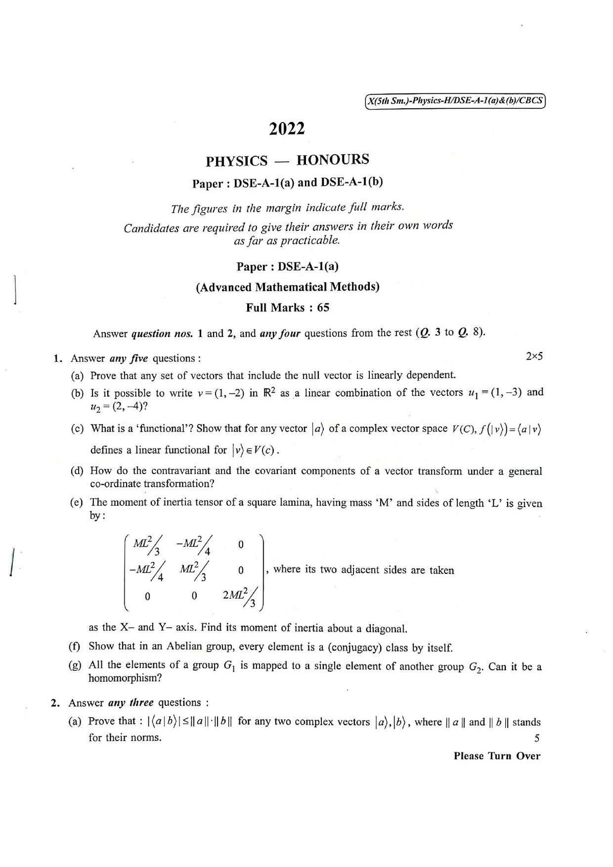 File Cu 2022 B Sc Honours Physics Semester 5 Paper Dse A 1 A And