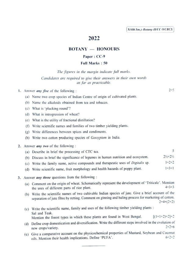 File Cu 2022 B Sc Honours Botany Semester 4 Paper Cc 9 Qp Pdf