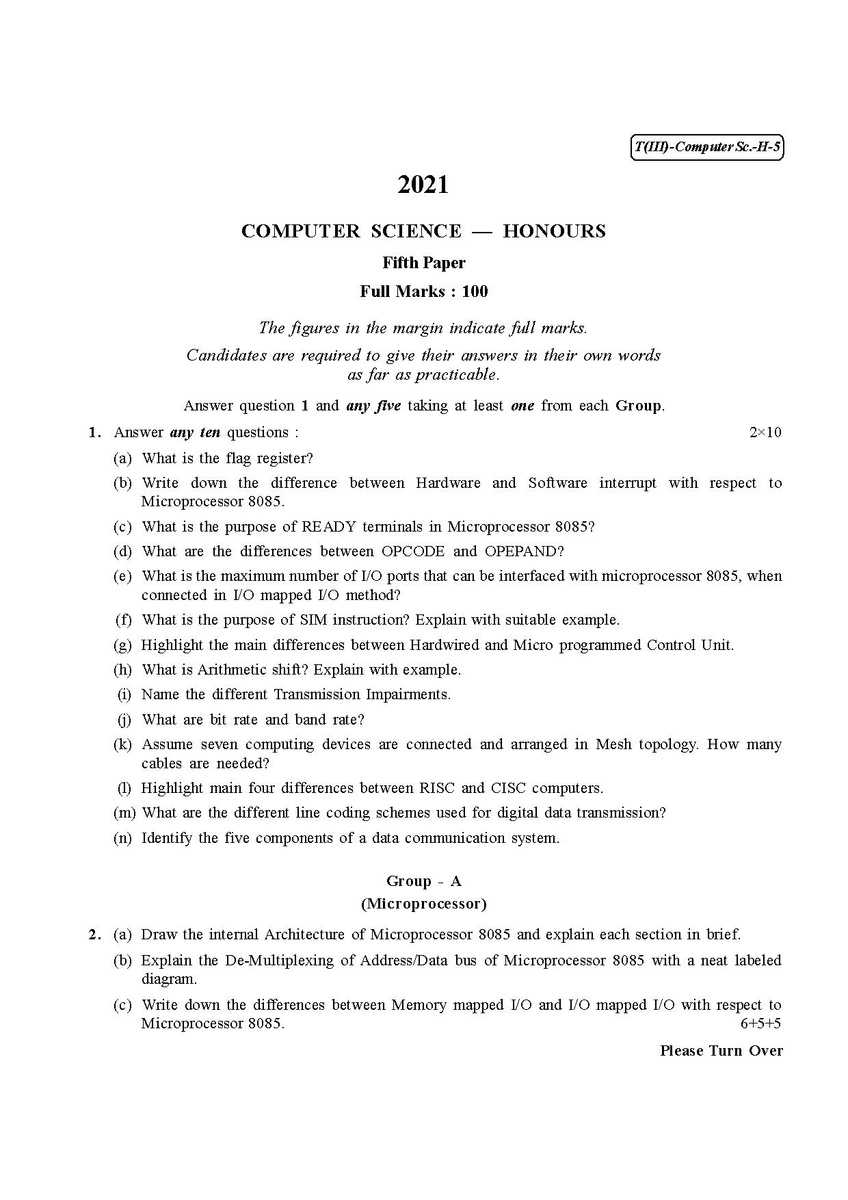 File Cu 2021 B Sc Honours Computer Science Part Iii Paper V Qp Pdf