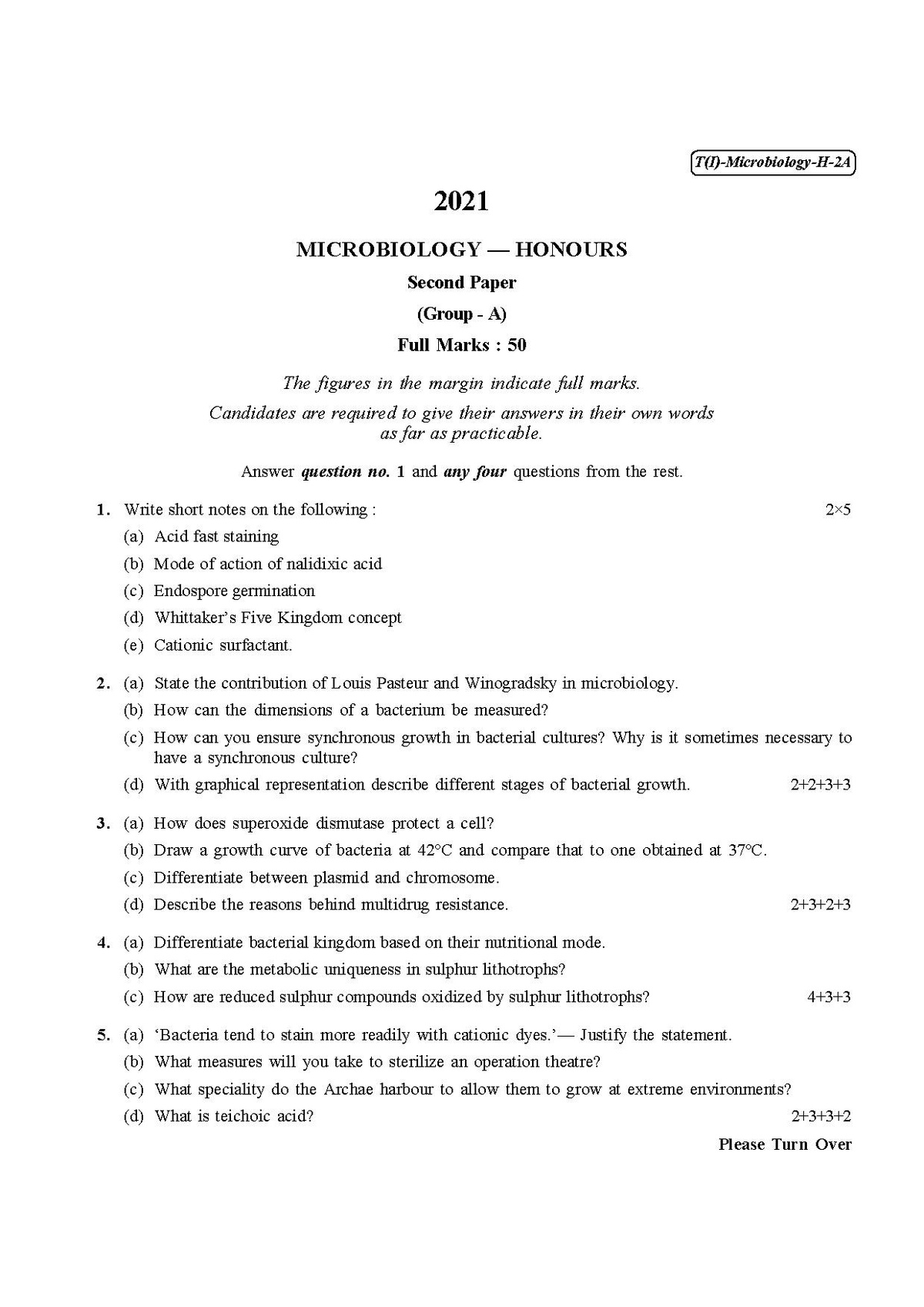 File Cu 2021 B Sc Honours Microbiology Part I Paper Ii Qp Pdf