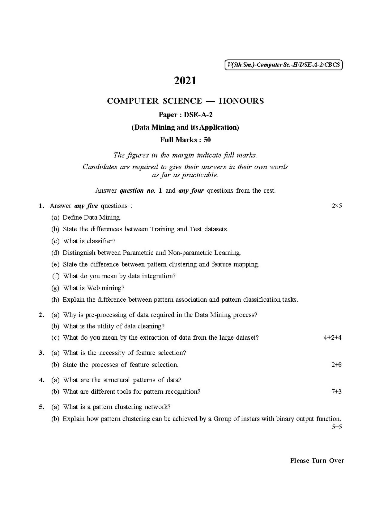 File Cu 2021 B Sc Honours Computer Science Semester 5 Paper Dse A 2