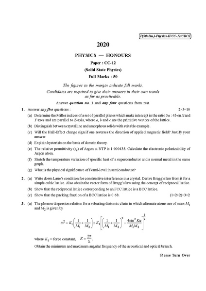 File Cu 2020 B Sc Honours Physics Semester V Paper Cc 12 Qp Pdf
