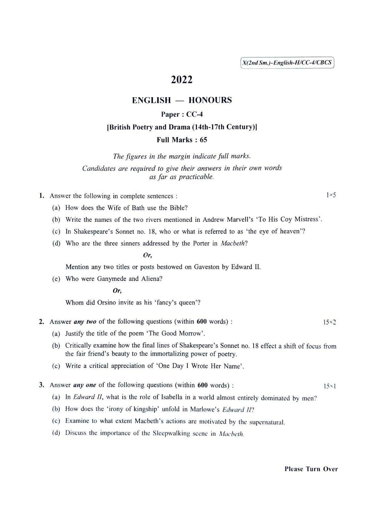 File Cu 2022 B A Honours English Semester 2 Paper Cc 4 Qp Pdf