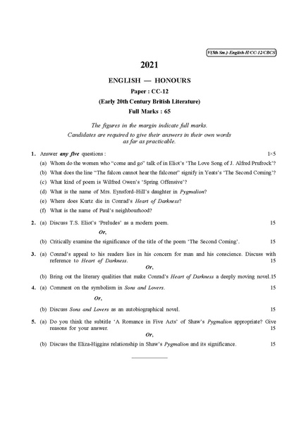 File:CU-2021 B.A. (Honours) English Semester-5 Paper-CC-12 QP.pdf ...