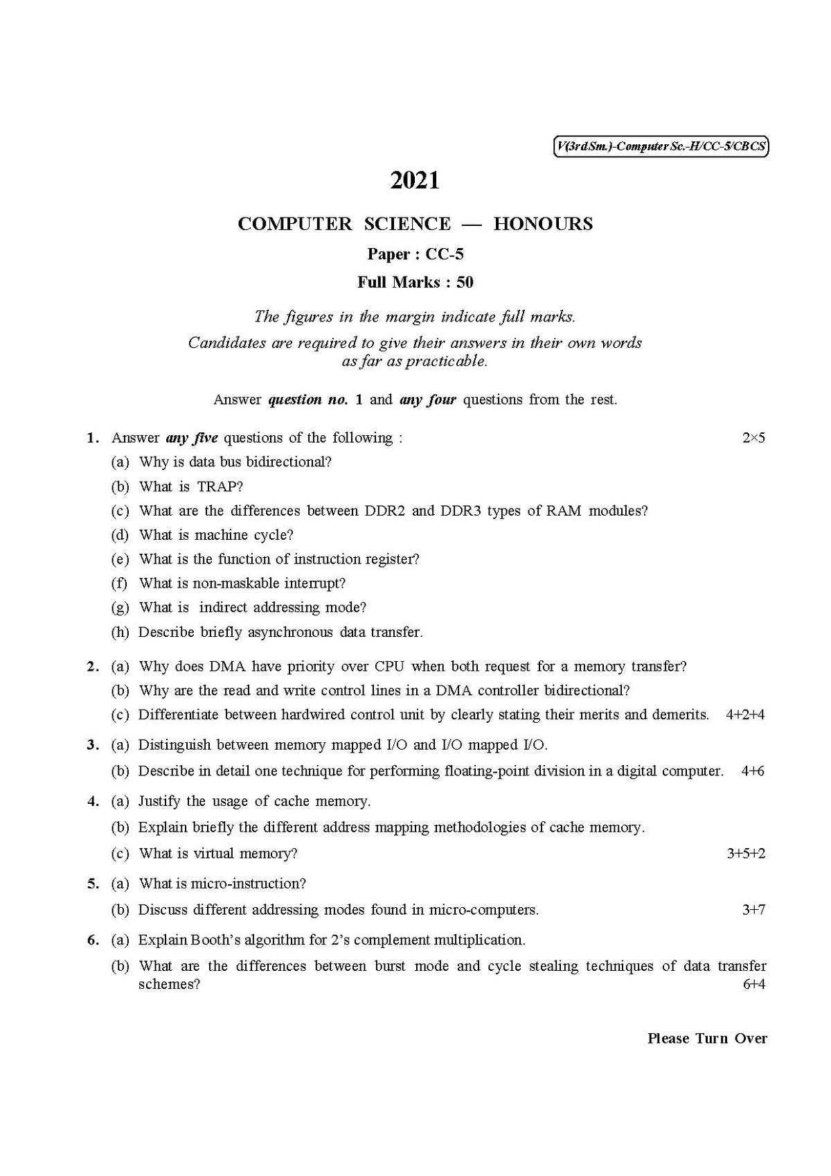 File Cu 2021 B Sc Honours Computer Science Semester 3 Paper Cc 5 Qp