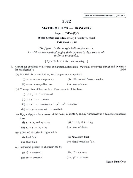 File Cu 2022 B Sc Honours Mathematics Semester 6 Paper Dse A 2 3 Qp